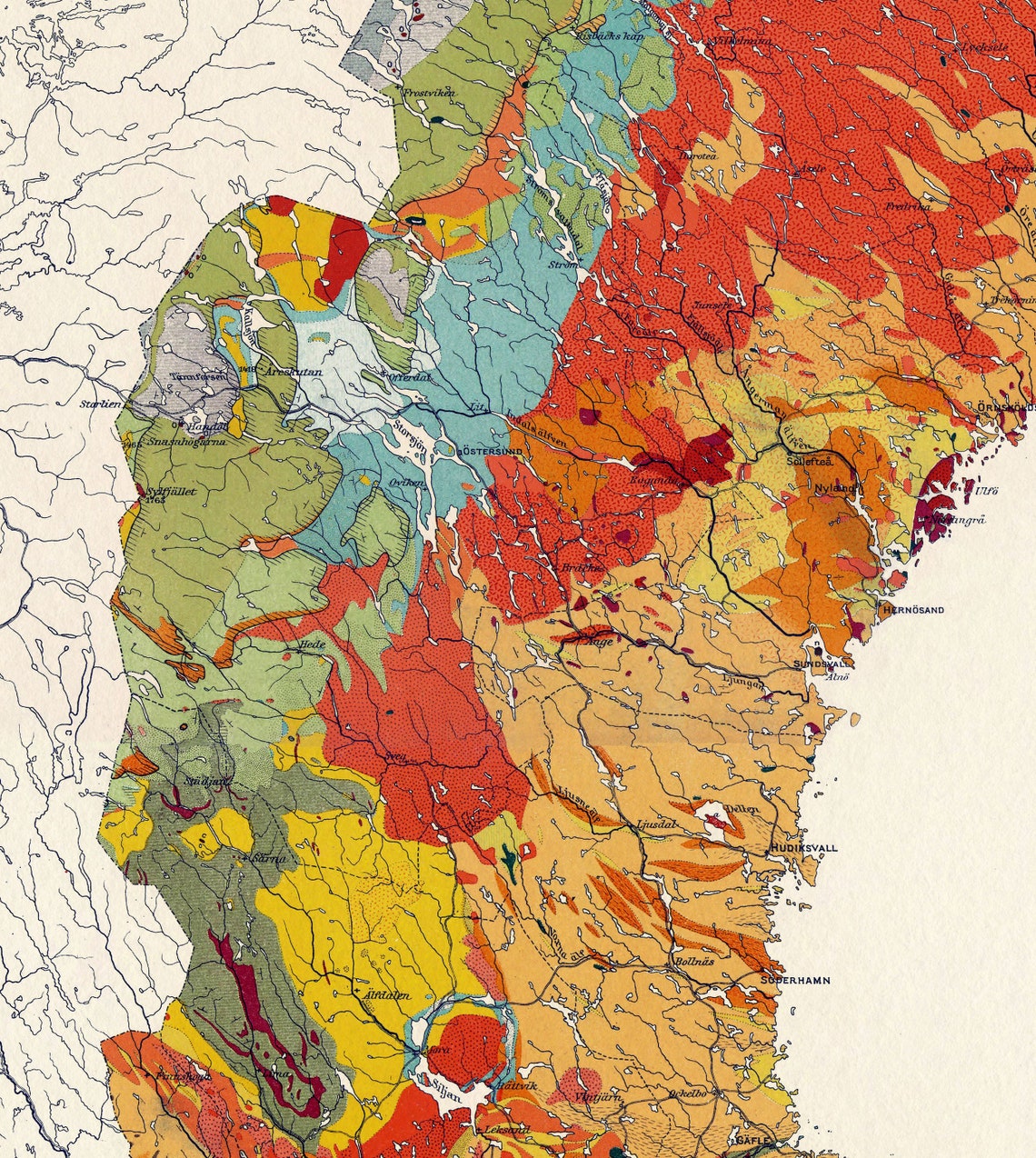Geological Map of Sweden Geologic Sweden Map Geology Map - Etsy