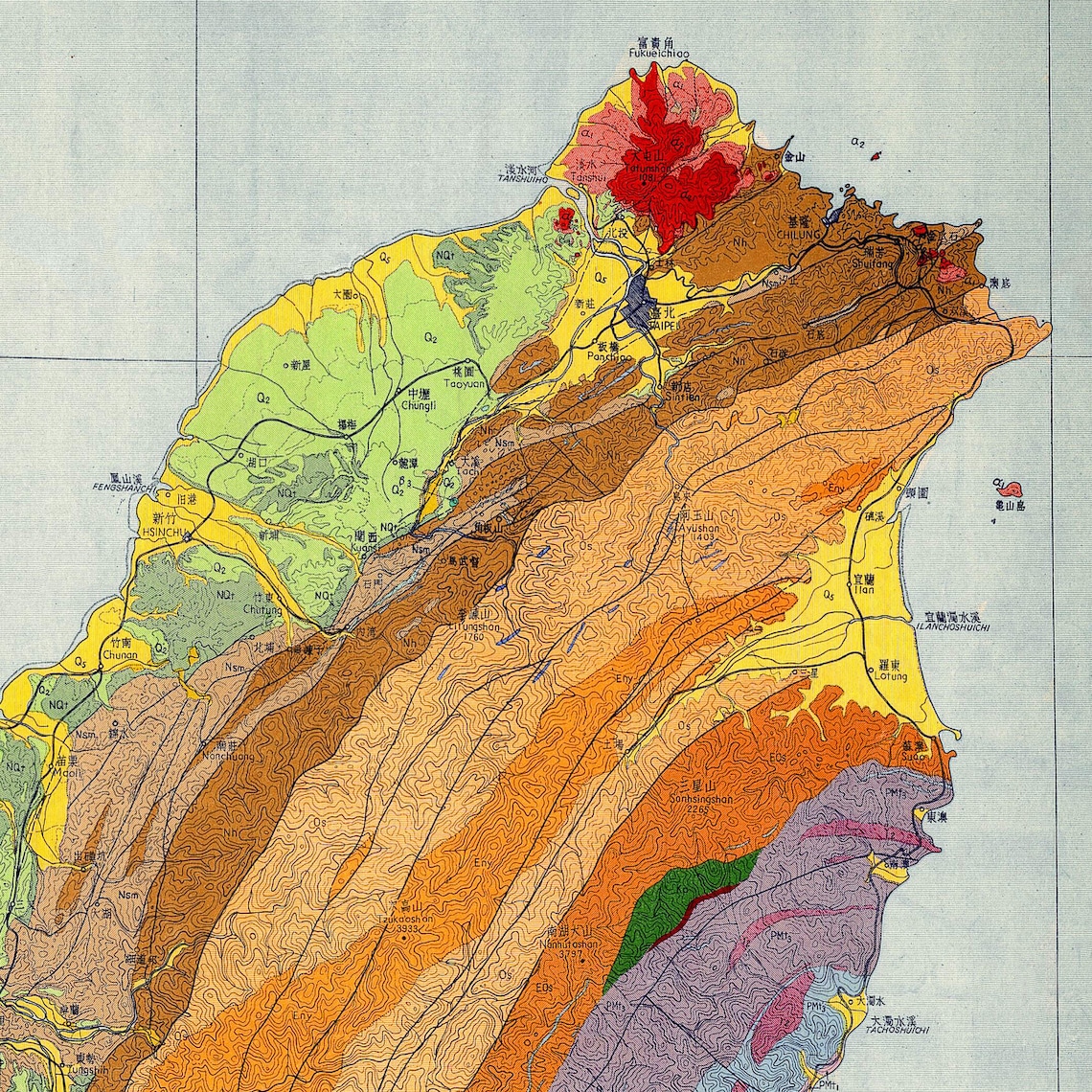 Geological Map Of Taiwan Geologic Taiwan Map Geology Map | Etsy