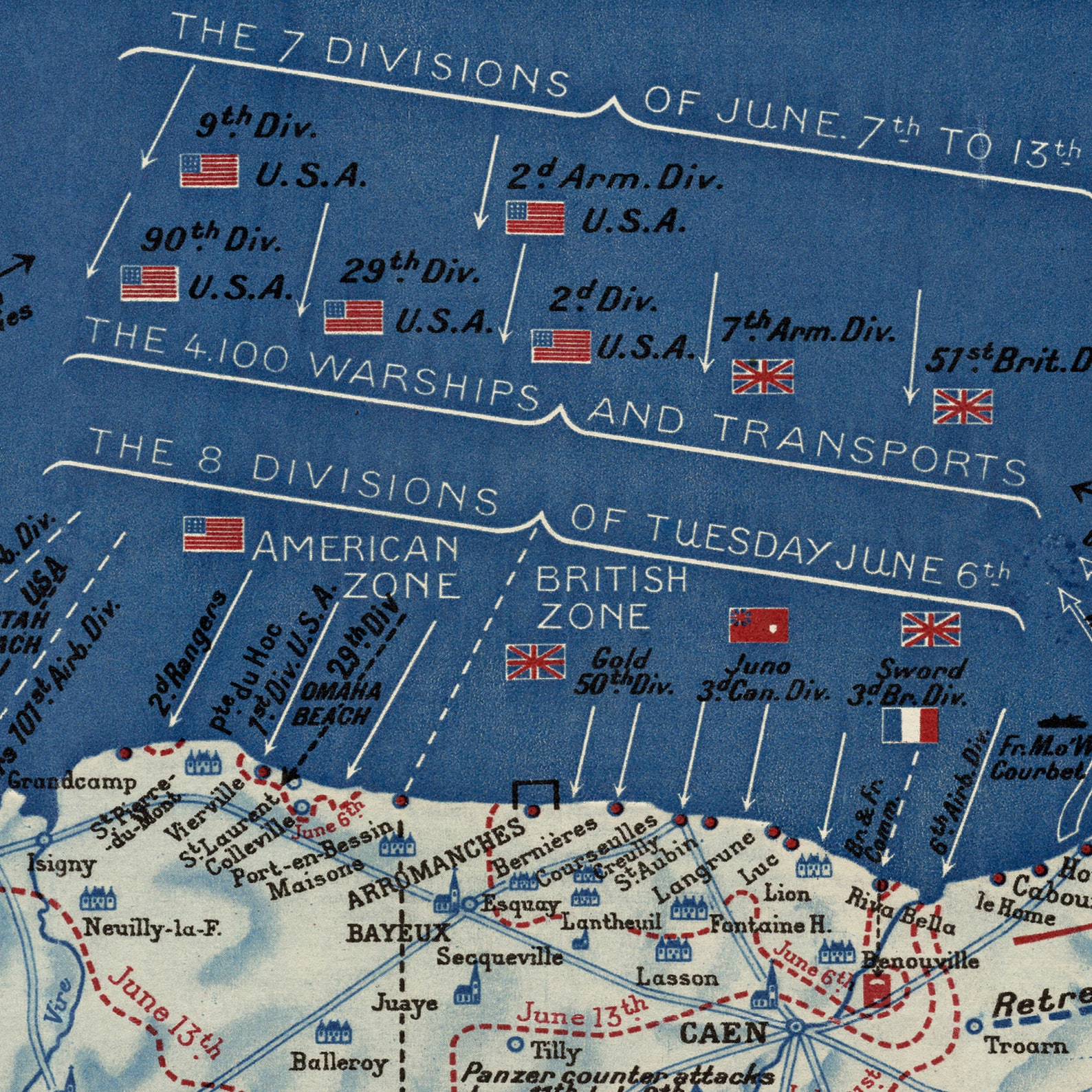 Normandy Invasion 1944 D Day Vintage Map Print World War 2 - Etsy