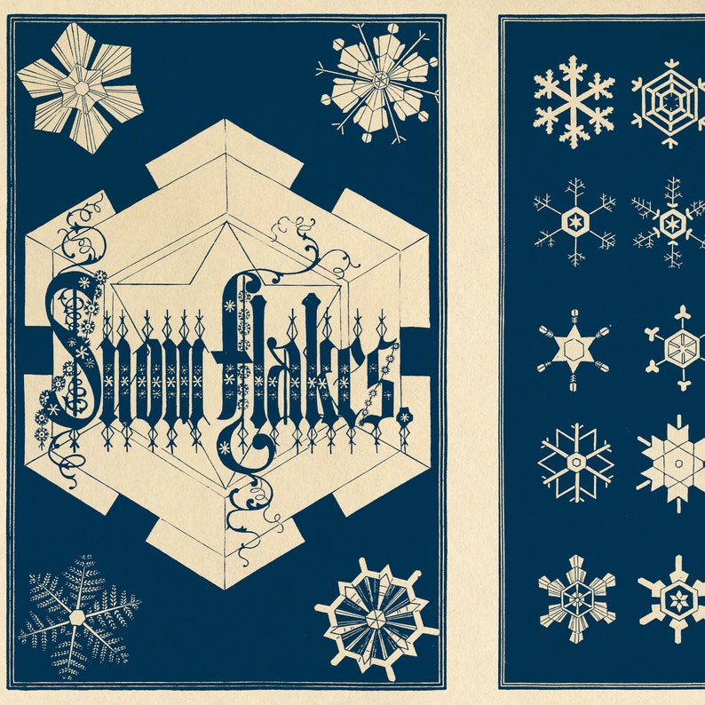 Snowflakes Vintage Chart Print| Large Snowflakes Poster| Winter Wall ...