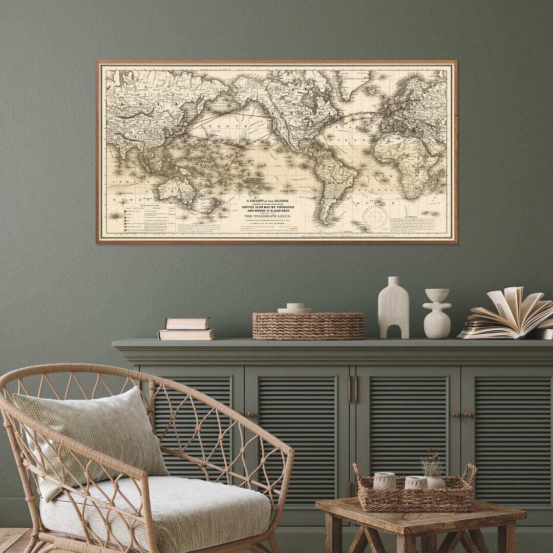 Coffee Production - Vintage World Map Print, Long & Narrow Poster ...