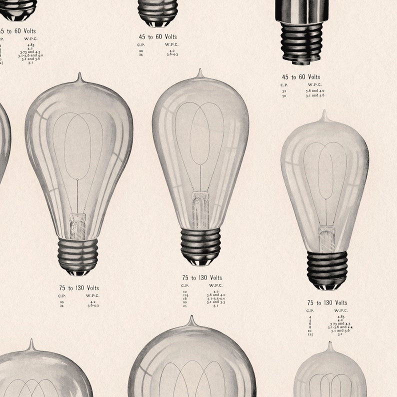 Edison Lamps Vintage Chart Print Tall & Narrow Light Bulbs - Etsy