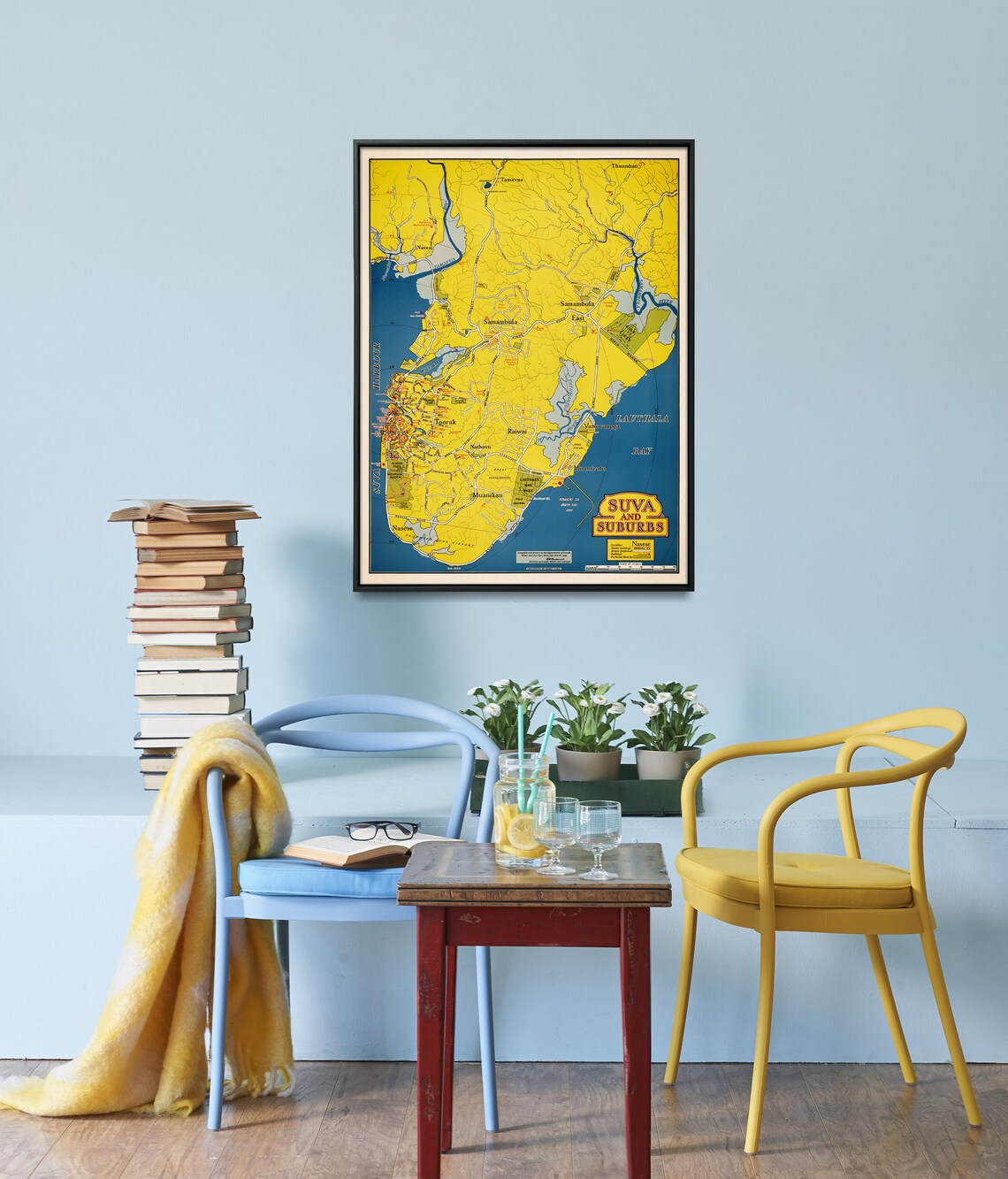 Suva, Fiji Vintage Map Print| Colorful Map Poster| Wall Art Home Gift ...