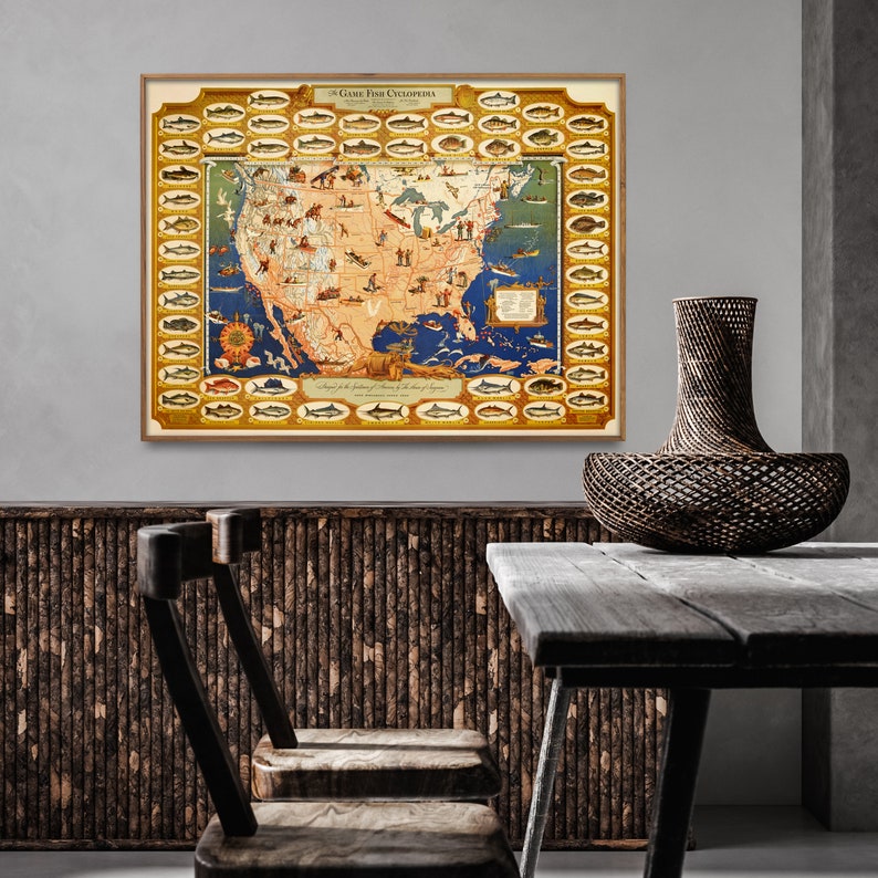 Fish Map of the United States Fishing Gifts for Men Vintage - Etsy