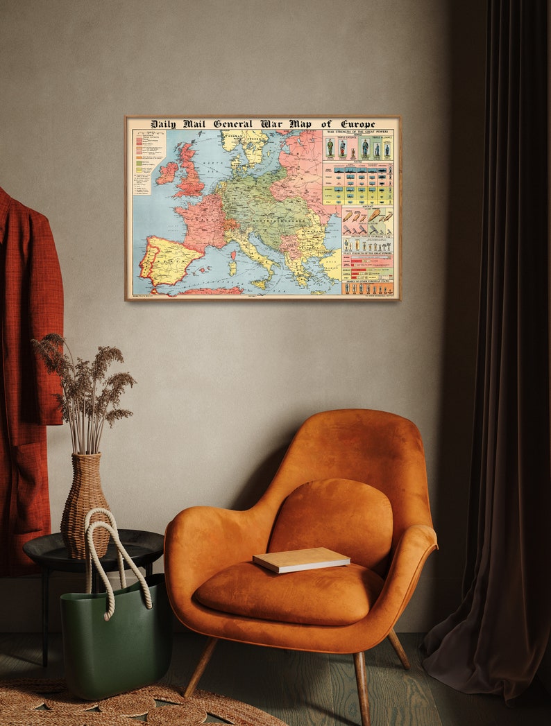 Vintage 1914 Europe Map Print: WWI Allied & Axis Powers - Etsy
