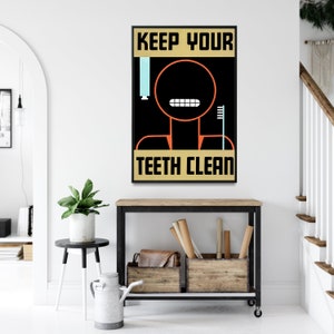 Keep Your Teeth Clean - Vintage Poster Print, Bathroom Wall Art, Mid ...