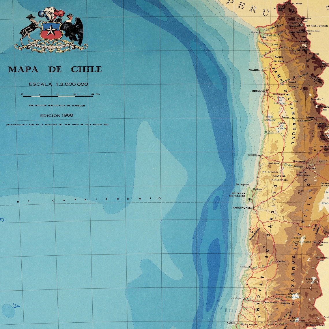 Chile Vintage Map Chile Poster Chile Gifts Tall Narrow Wall - Etsy