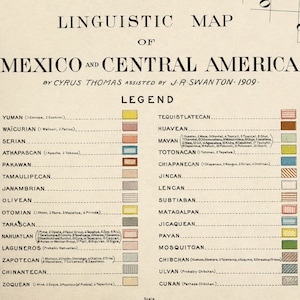 Linguistic Map of Central America Indians, Indigenous Language Vintage ...