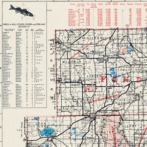 Wisconsin Fishing Map Print| Vintage Wisconsin Lake, River & Streams ...