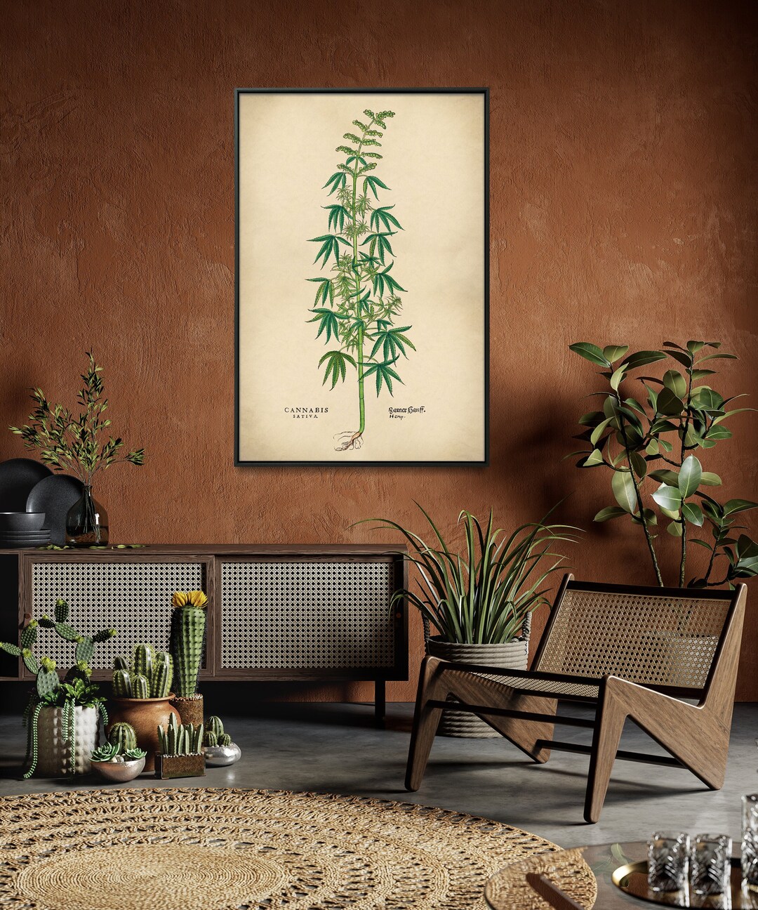 Cannabis Sativa Vintage Illustration Print| Large Hemp Poster ...