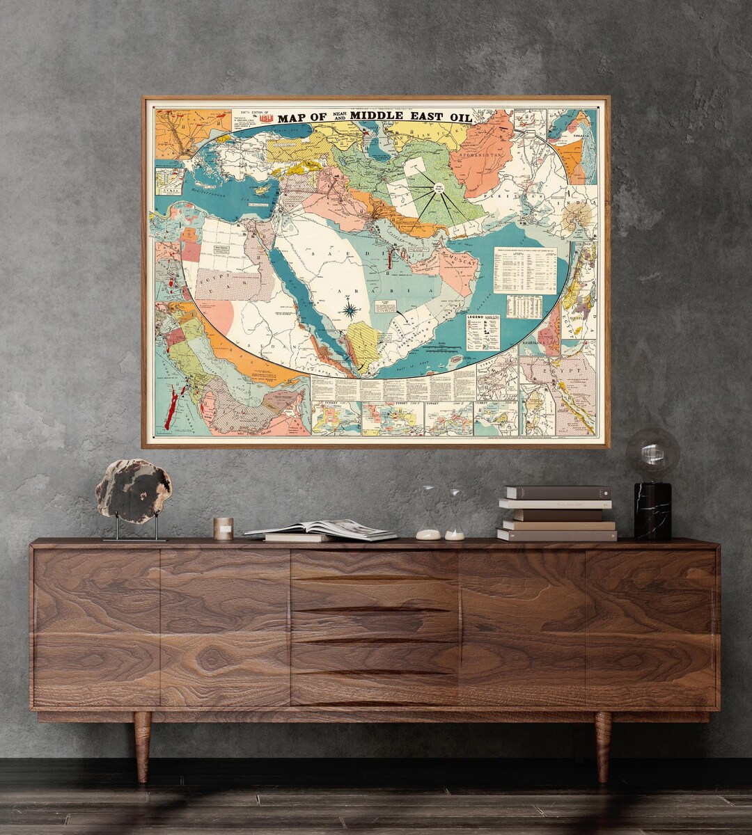 Vintage Middle East Oil Map Print: 1960s Industry Wall Art - Etsy