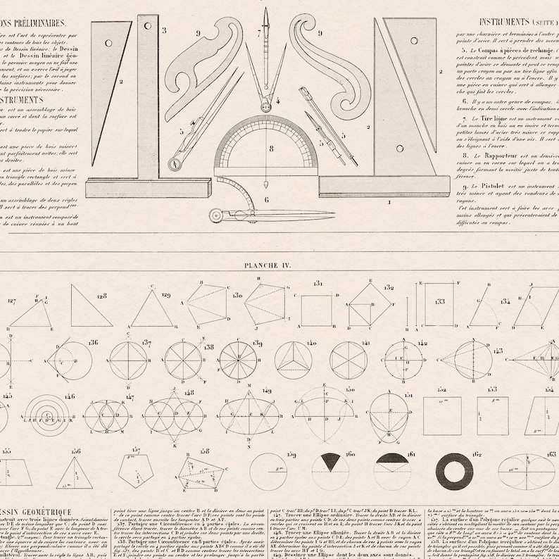 Technical Drawing Vintage Chart Print Architectural & | Etsy