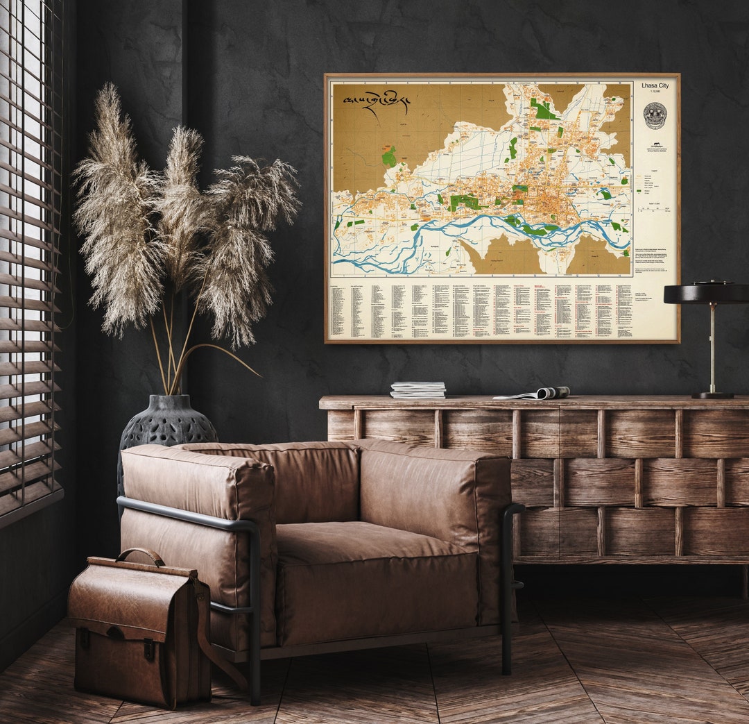 Lhasa, Tibet Vintage Map Print| Detailed Map Poster| Wall Art Home Gift ...