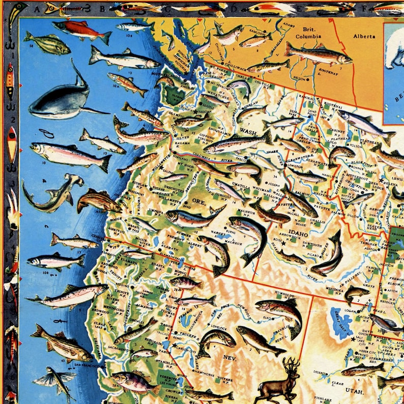 Fishing Map of the United States Fishing Gift for Men | Etsy