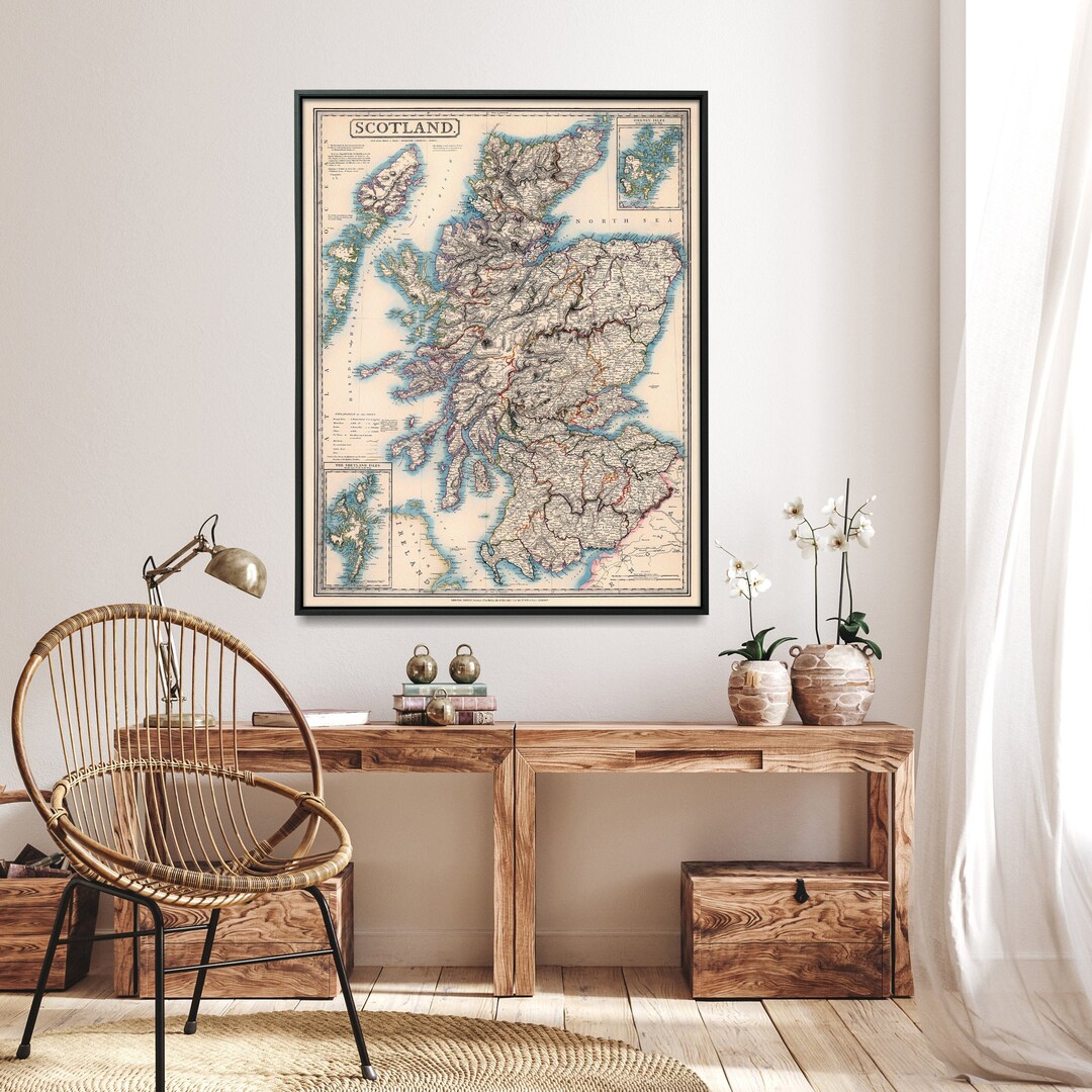 Vintage Scotland Map Print| Scottish Gift| Scotland Wall Art Poster - Etsy
