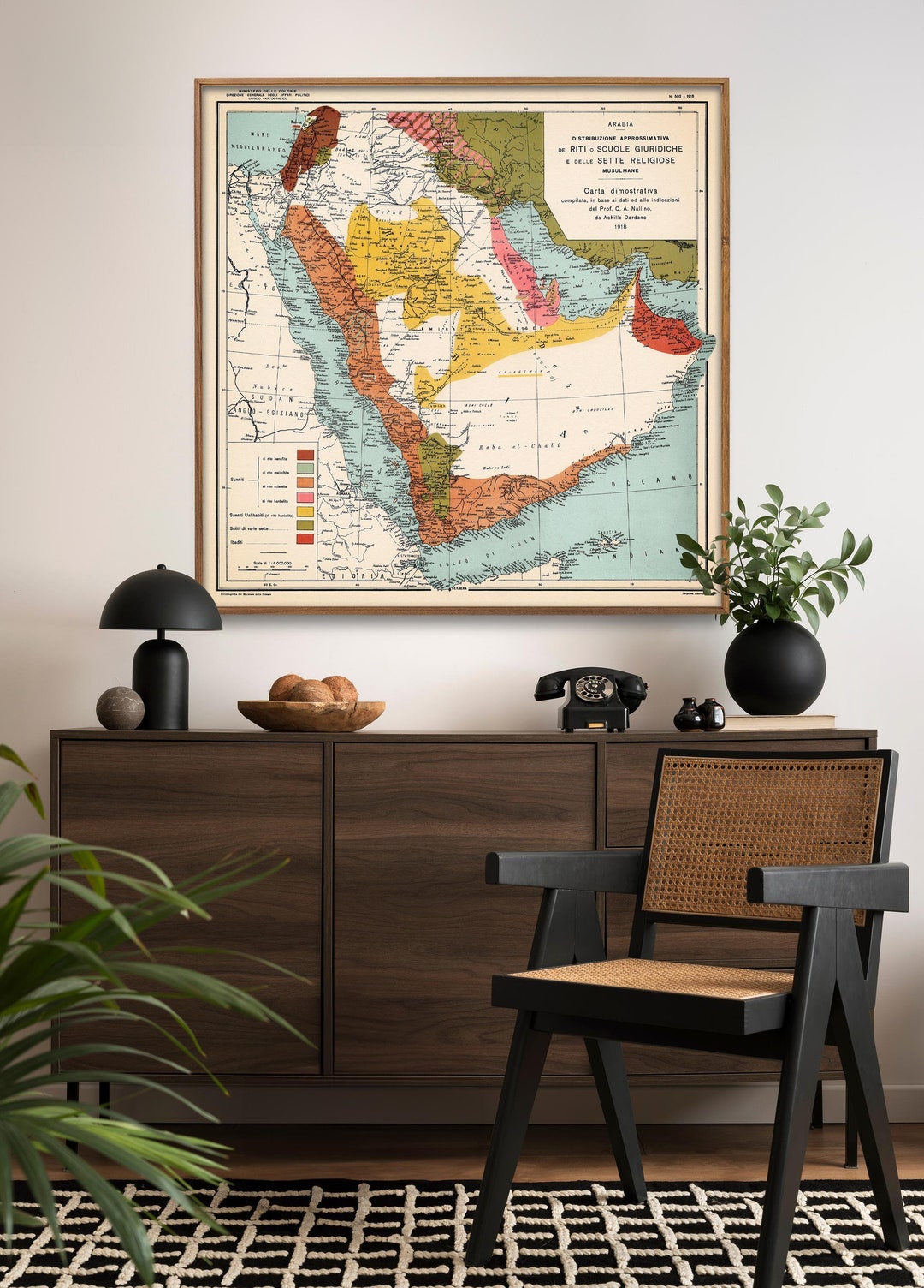 Schools of Islam in Arabia - Vintage Map Print, Islamic History Wall ...