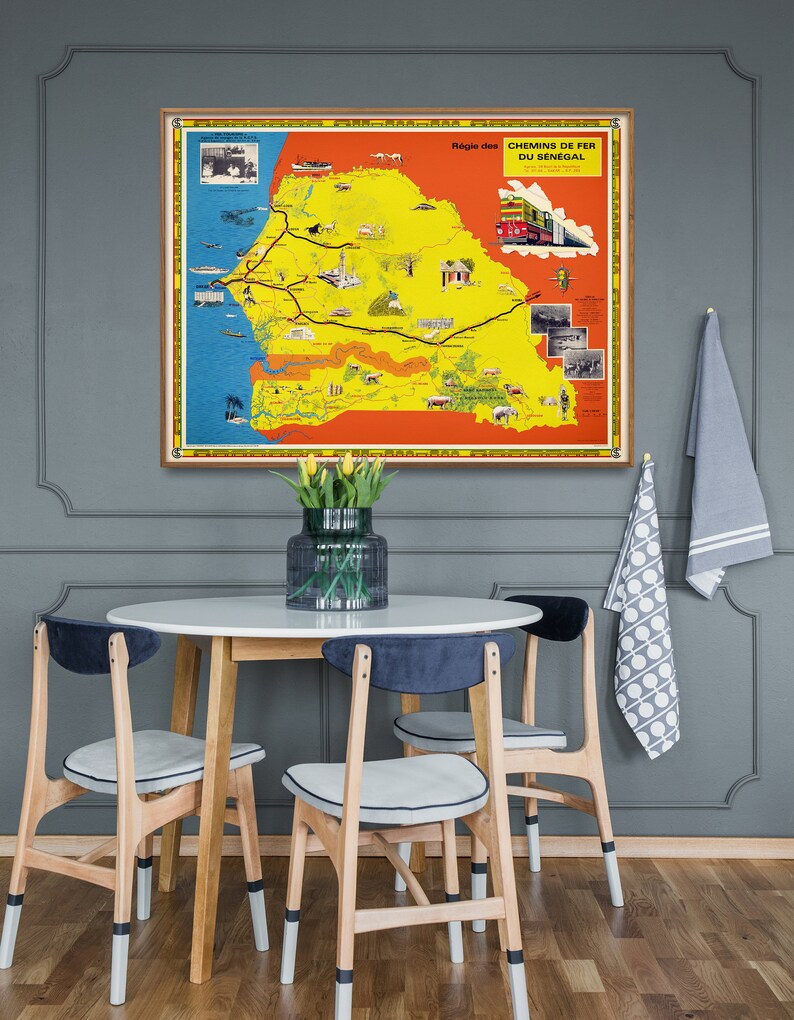 Senegal Vintage Map Print| Railroads Map Poster| African Safari Wall ...