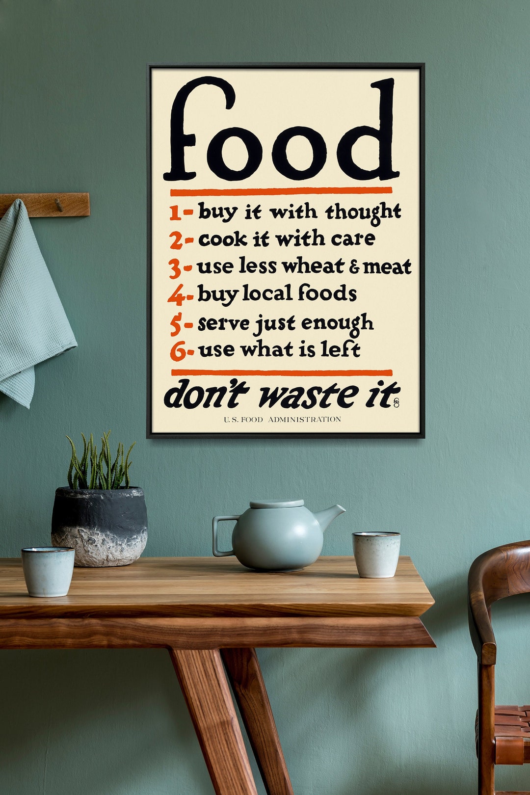 Don't Waste Food| Vintage WW1 Poster Print| Kitchen Wall Art| Home Gift ...