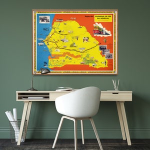 Senegal Vintage Map Print| Railroads Map Poster| African Safari Wall ...