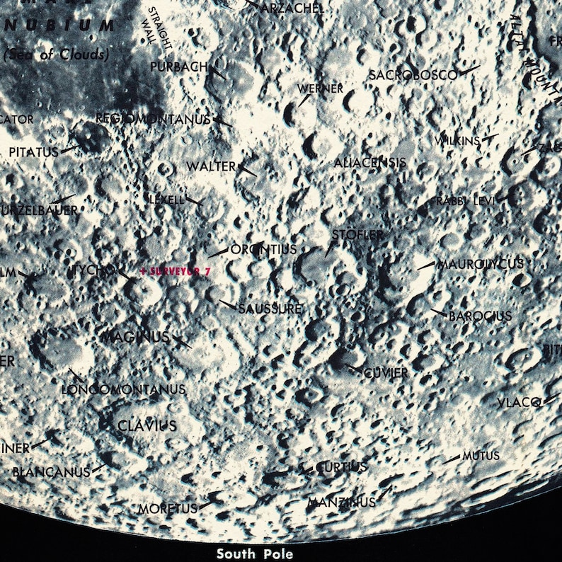 Map of the Moon Vintage Print Lunar Map Poster Home Gift - Etsy