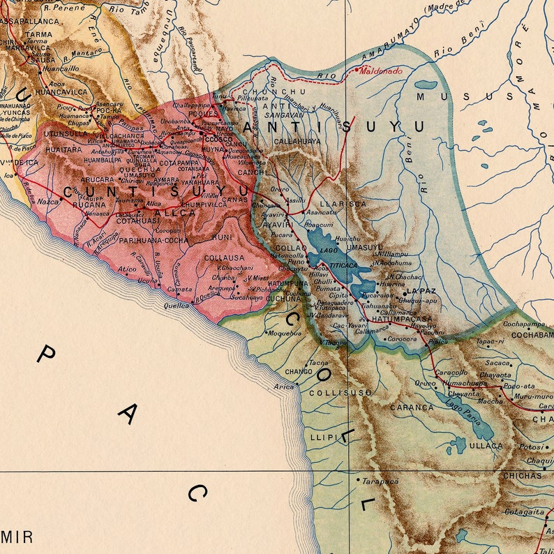 Inca Empire Vintage Map Print Inca Map Poster Peru Wall Art | Etsy