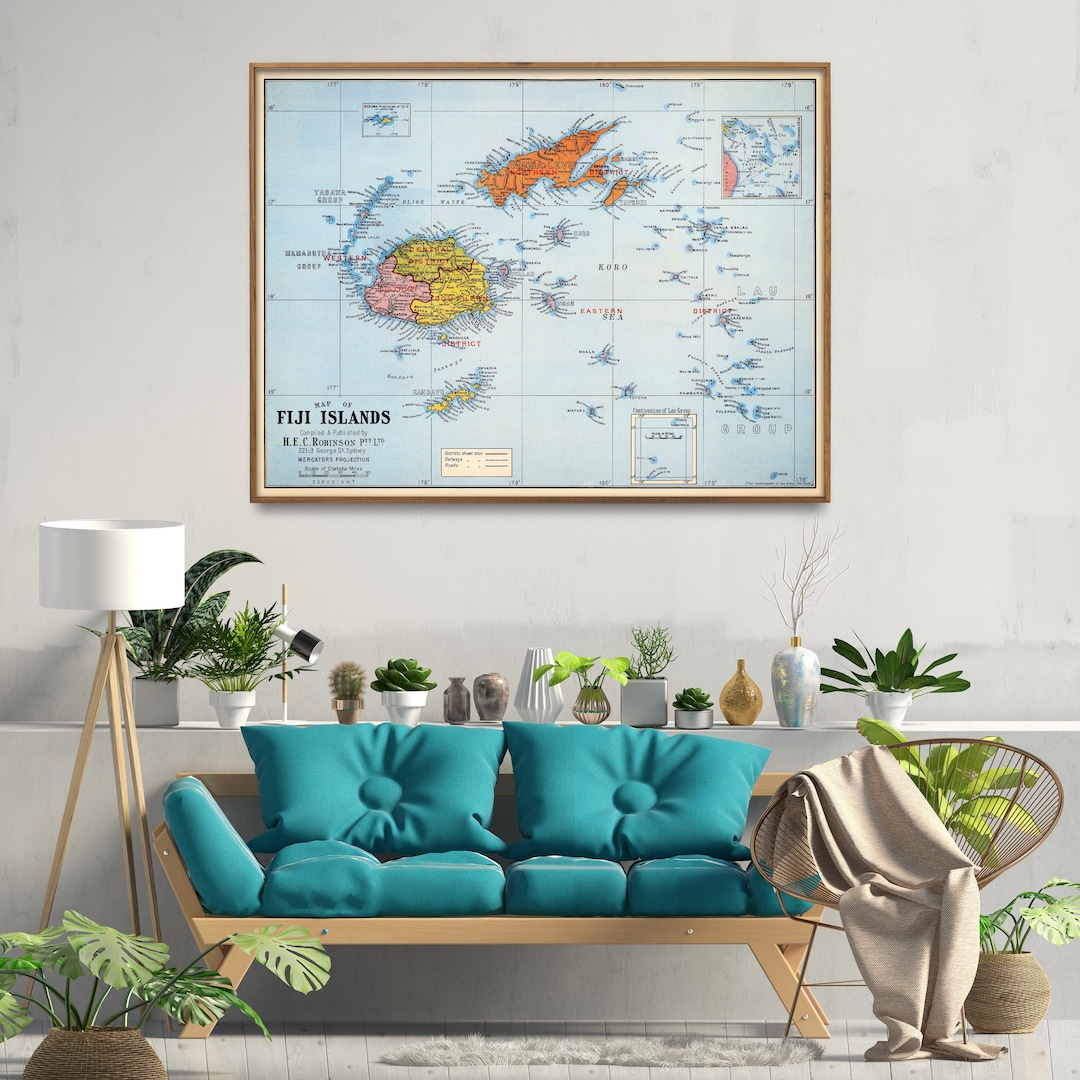 Fiji Islands Vintage Map Print| Fiji Large Map Poster| Fiji Gifts Wall ...