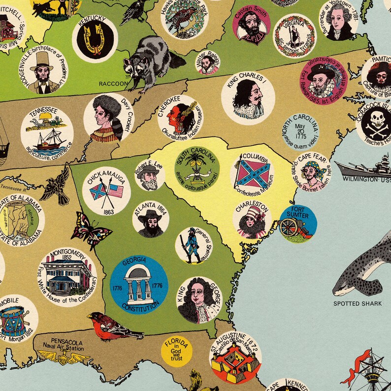 US Vintage Historical Map Print America Pictorial Map Poster - Etsy