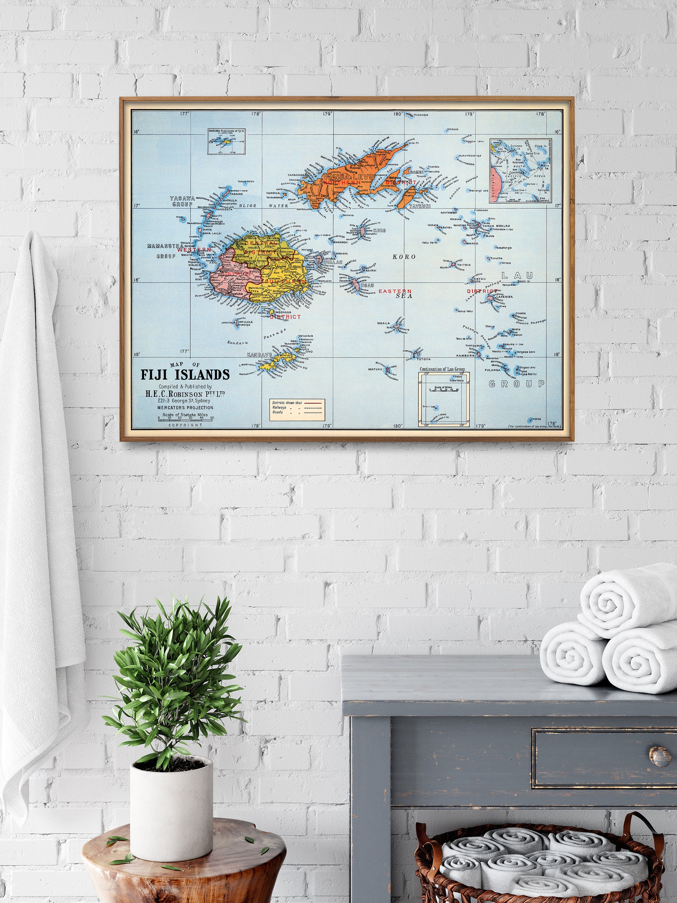 Fiji Islands Vintage Map Print Fiji Large Map Poster Fiji - Etsy