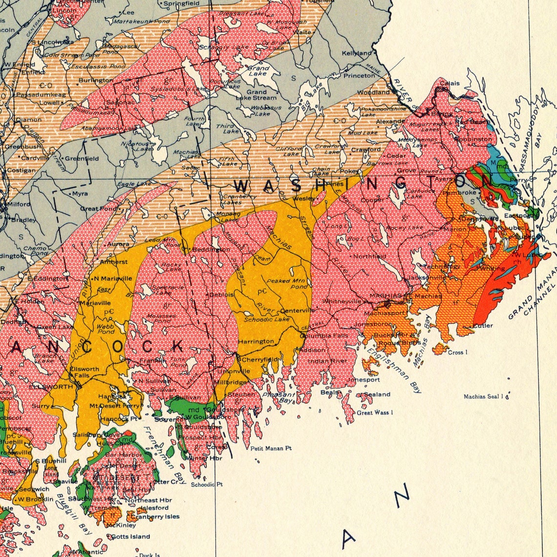 Geological Map of Maine Vintage Maine Map Geologic Map Us - Etsy