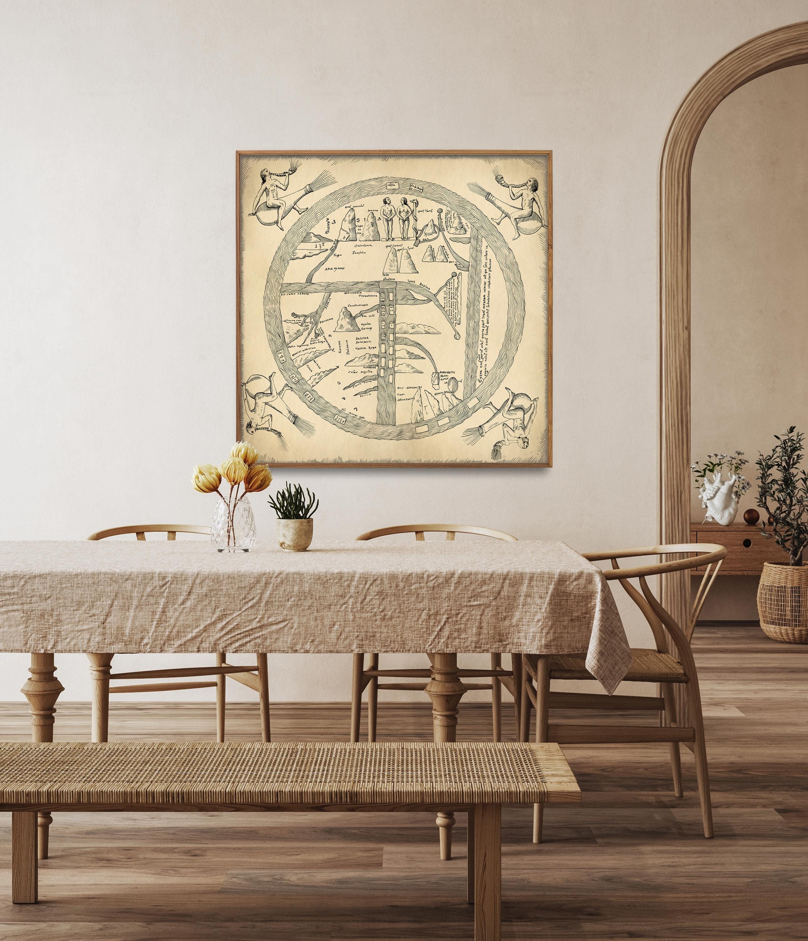 Turin Beatus Mappa Mundi, Ancient World Map Print, Square Wall Art Home ...