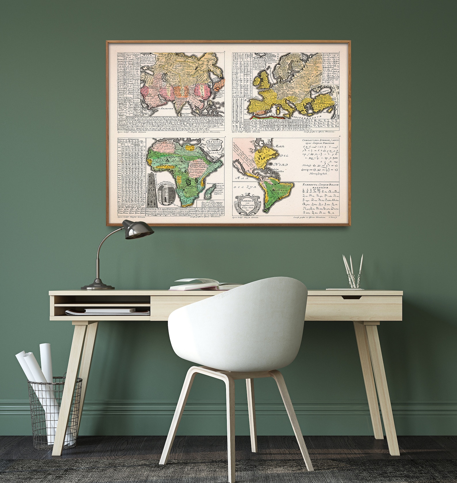 Earliest Linguistic Maps of the Four Continents, Ancient Alphabet Chart ...