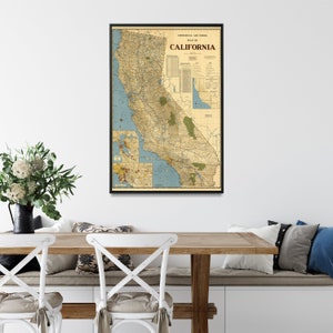 California Map Wall Art, Vintage California Map Print, Large Map Poster ...