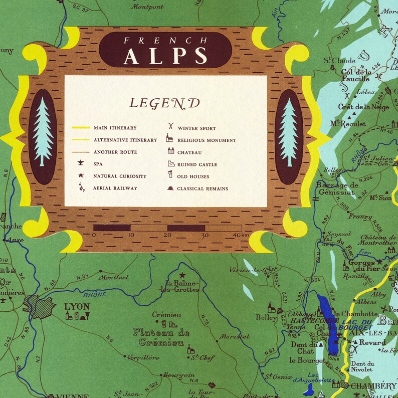 Vintage French Alps Map Print: 1960s Winter Sports Wall Art - Etsy