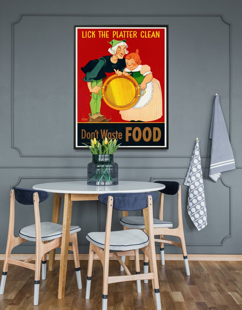 Don't Waste Food| Vintage WW2 Poster Print| Dining Kitchen Wall Art ...