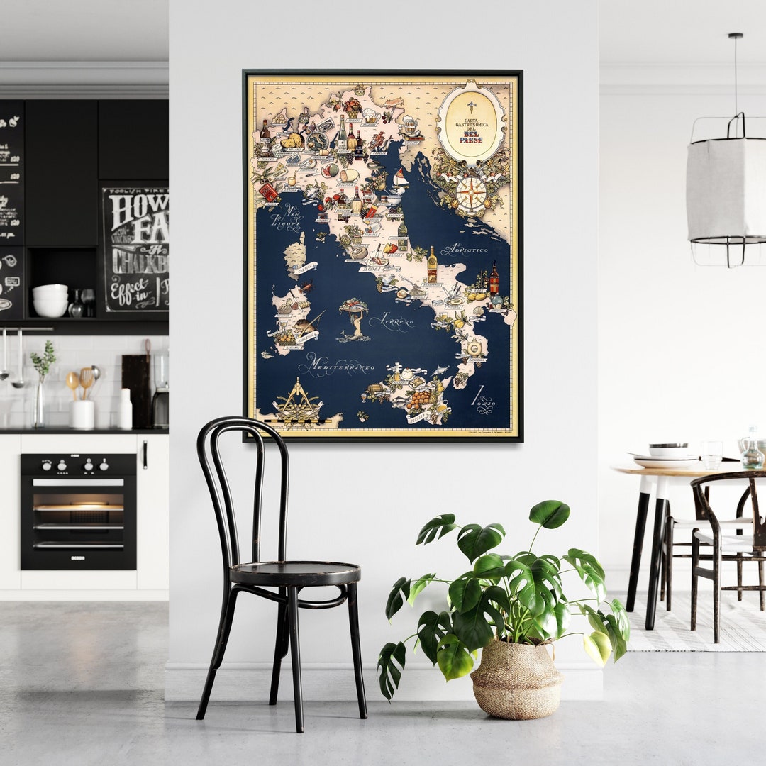 Vintage Italy Food & Wine Map Art Print: Kitchen Decor Poster - Etsy
