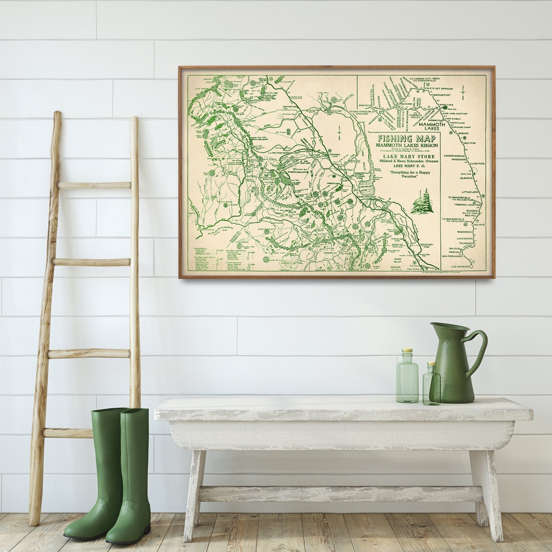 Vintage Mammoth Lakes Fishing Map Print - California Wall Art - Etsy