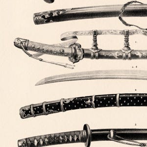 Vintage Samurai Katana Chart, Japanese Swords Poster, 1840 Edo Period ...