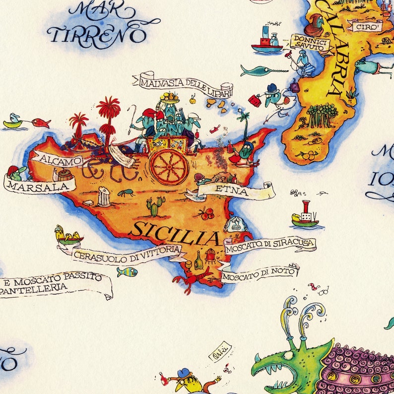 Vintage Italy Wine Map Print: Pictorial Wall Art - Etsy