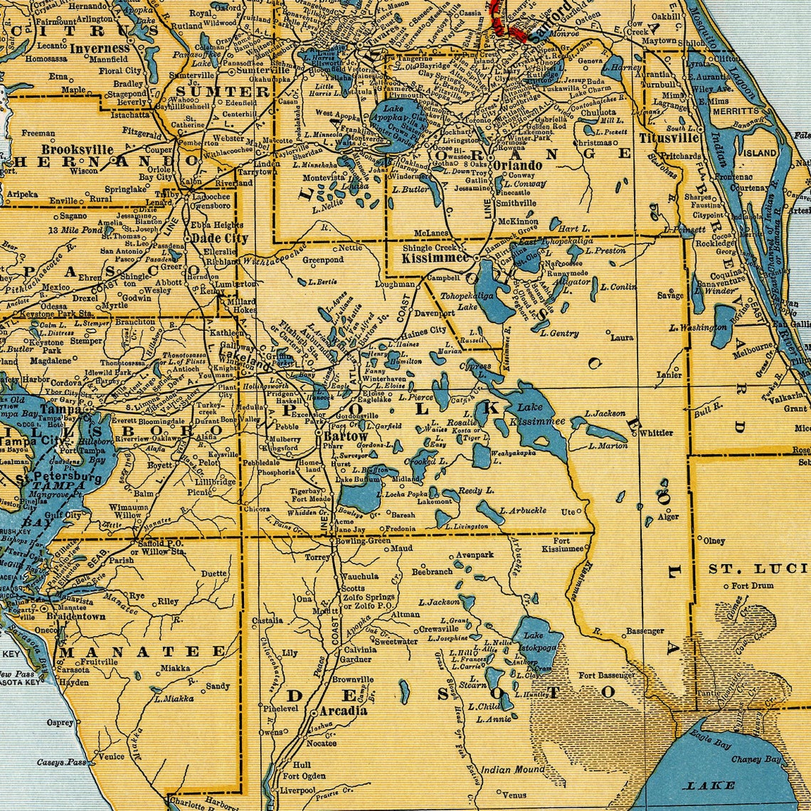 Old Map of Florida Florida Map Print Florida Wall Art - Etsy