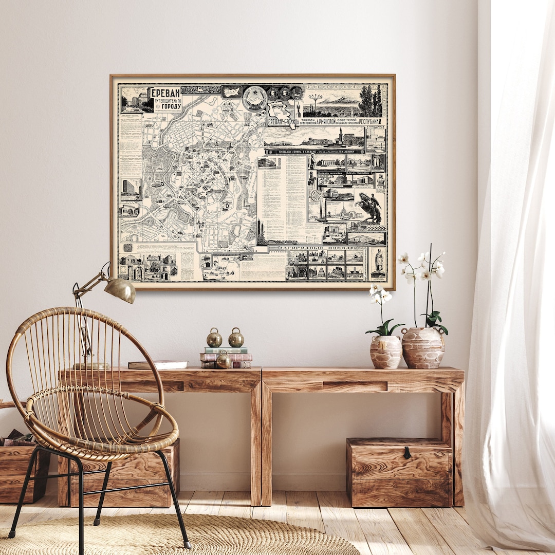 Yerevan Vintage Map Print Yerevan Historical Chart Poster Armenian Wall ...