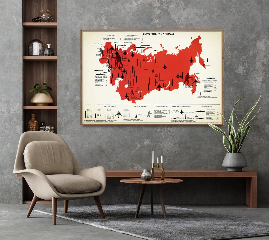 The Soviet Union Vintage Military Map Print Ussr Poster Cold War Map ...