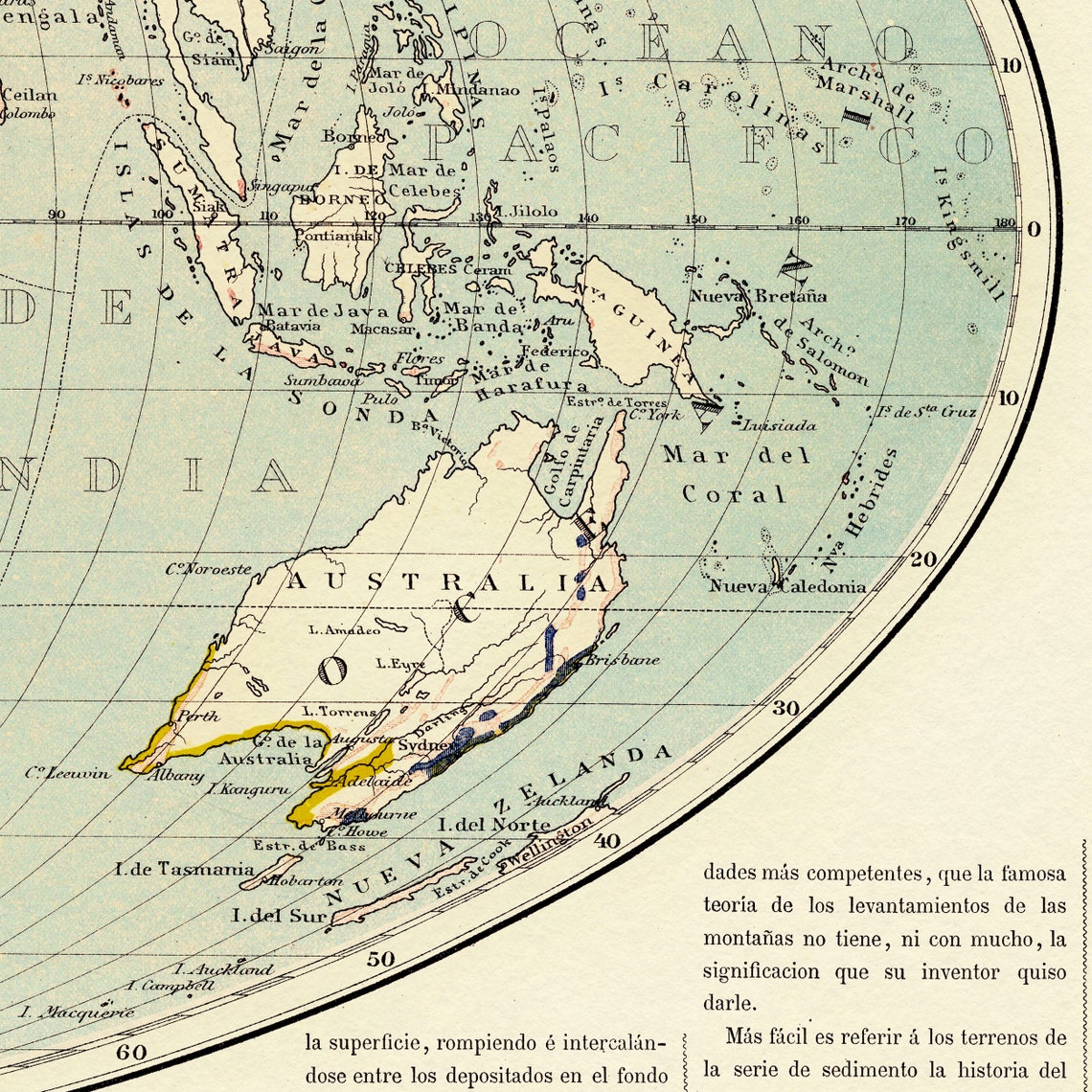 Mapa geológico del mundo de 1880: impresión vintage en español - Etsy ...
