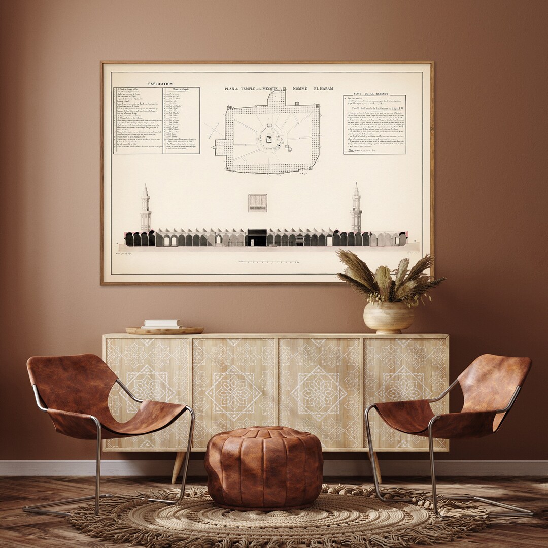 Mecca: Al Haram Temple - Vintage Map Print, Islamic Wall Art Home Gift ...