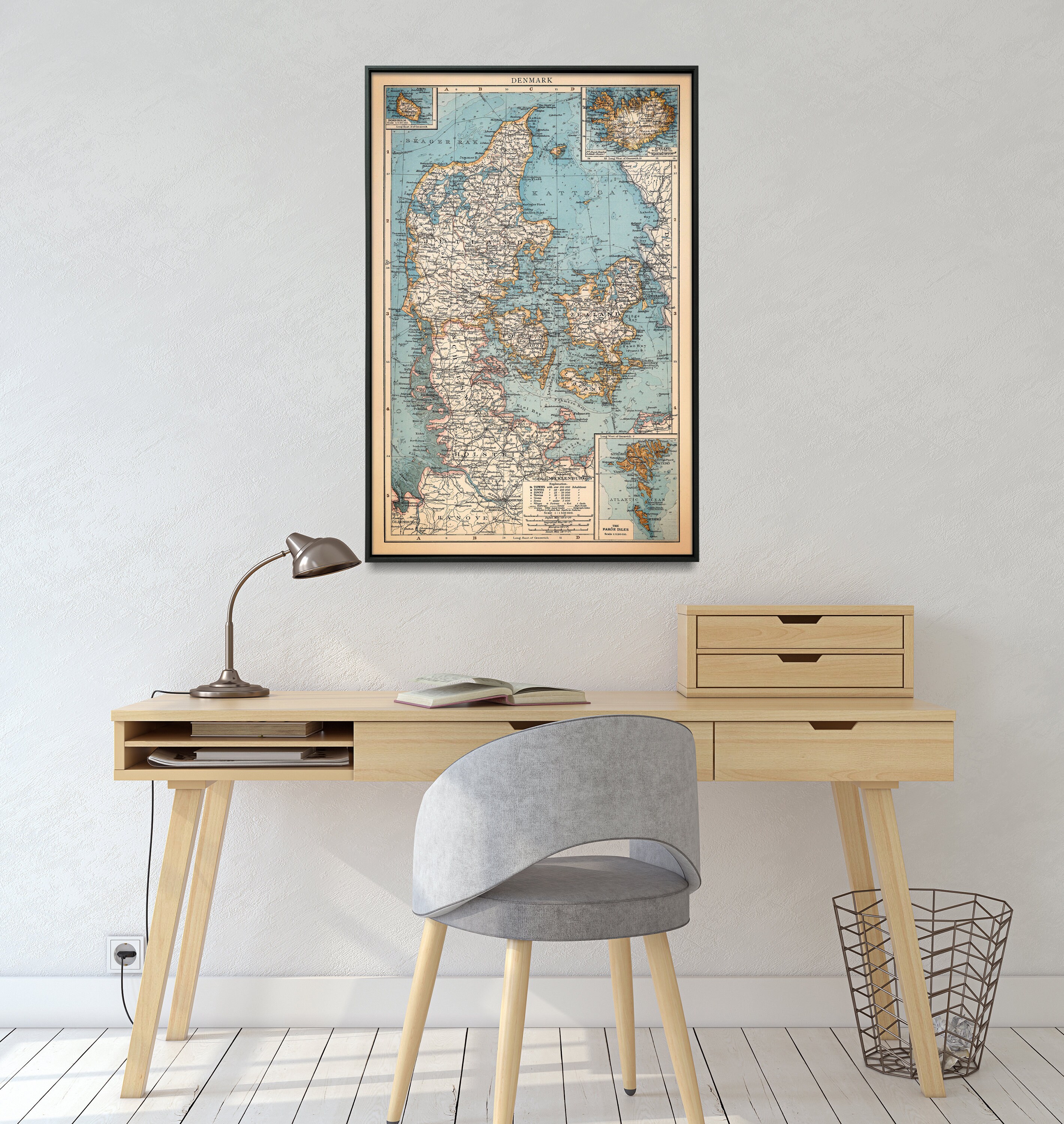Denmark Vintage Map Print Map of Denmark Poster Denmark Home - Etsy