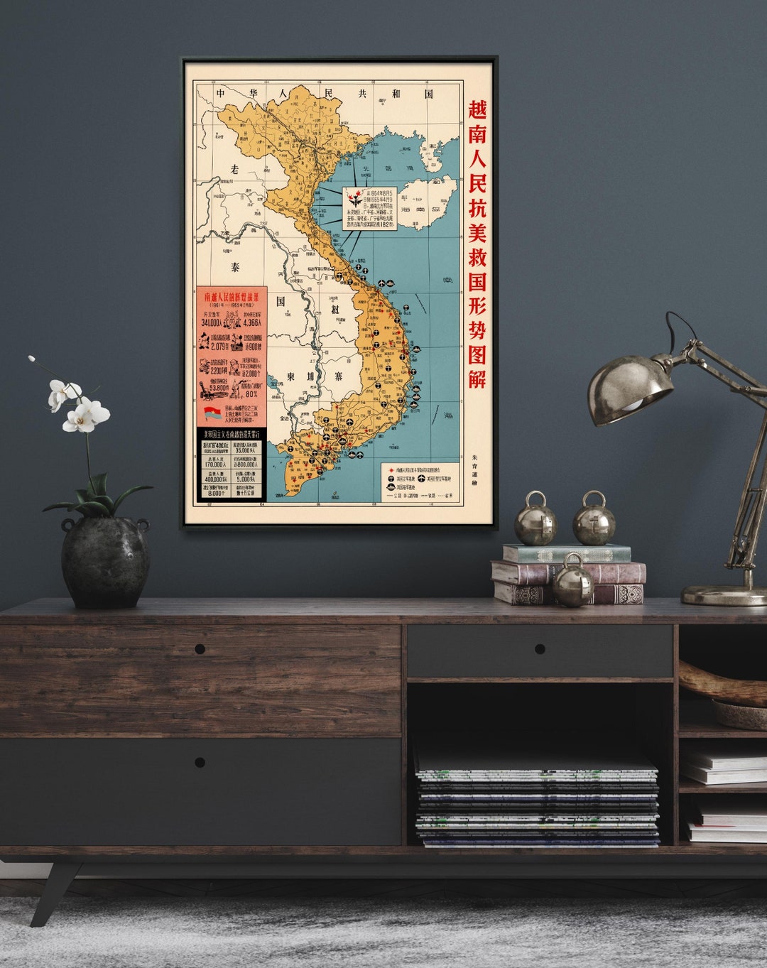 Vietnam War Era Map, Vietnam Us Conflict Poster, Military Vintage Map ...