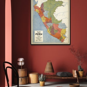 Peru Vintage Map Print| Old Map of Peru| Peruvian Home Decor| Peru Map ...