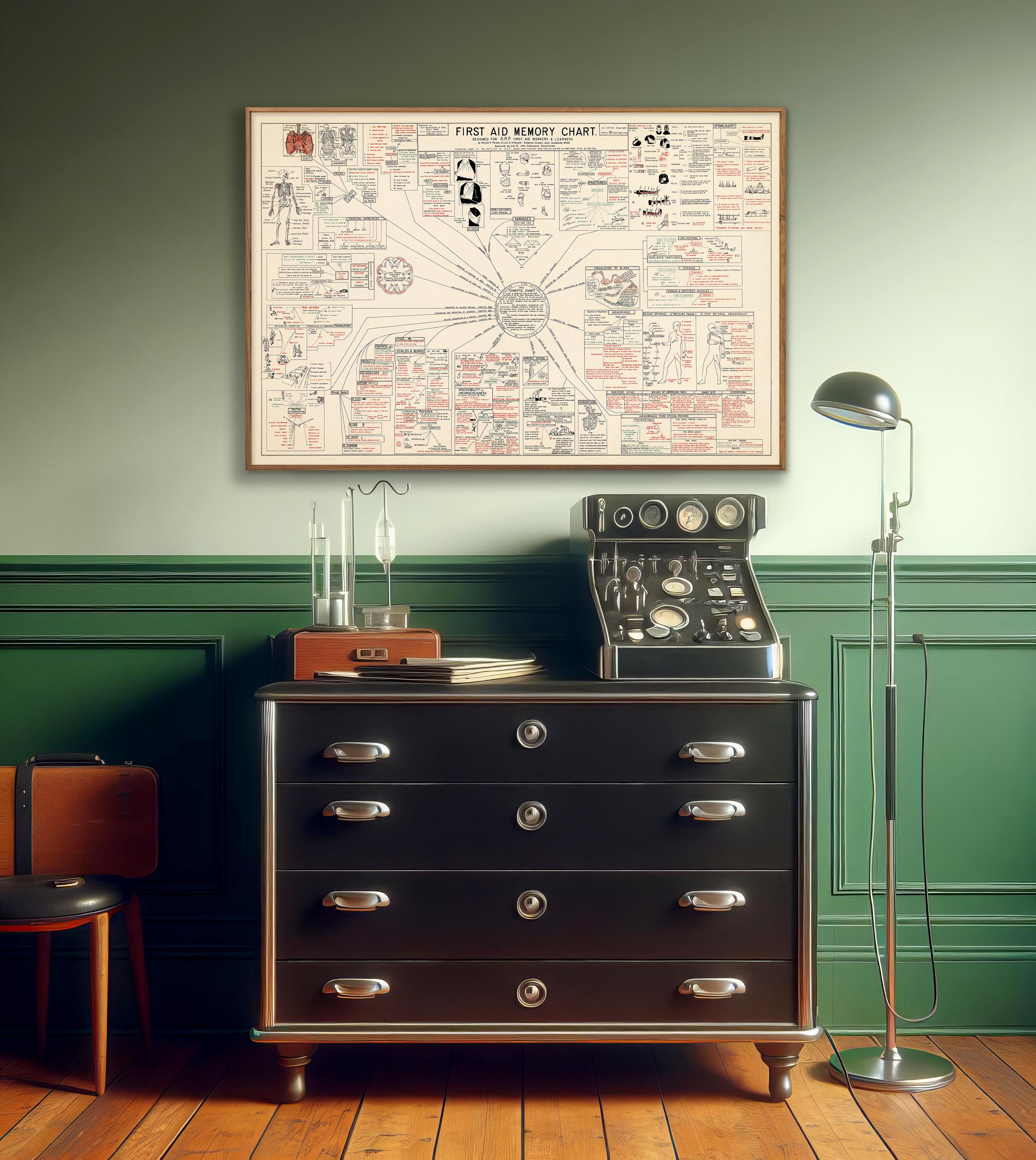 Vintage First Aid Memory Chart, Doctor's Office Wall Art, Ideal Medical ...