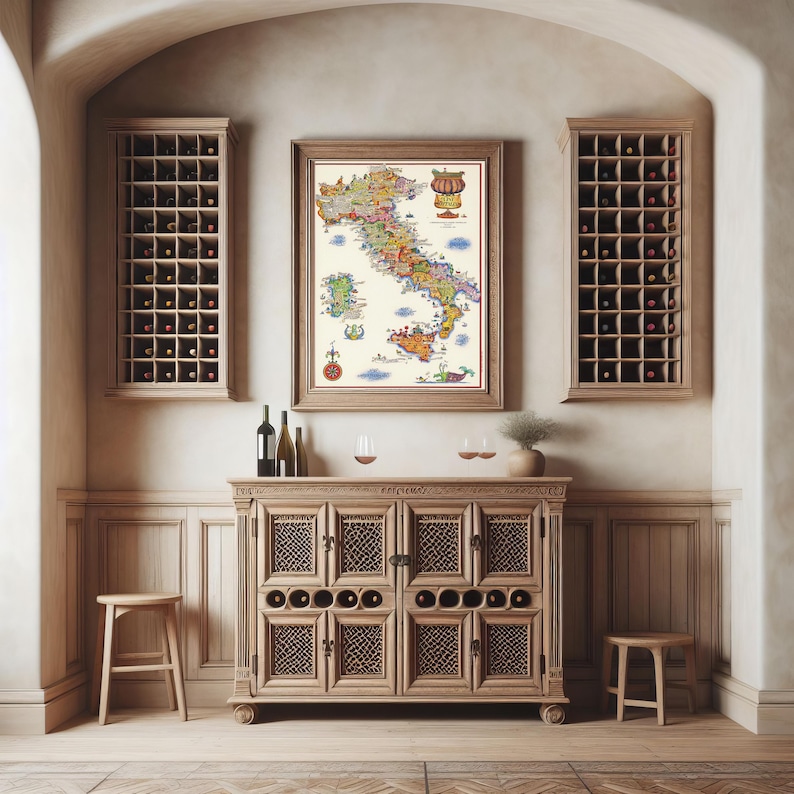 Vintage Italy Wine Map Print: Pictorial Wall Art - Etsy