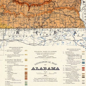 Geological Map of Alabama| Geologic Alabama Vintage Map Print| Alabama ...