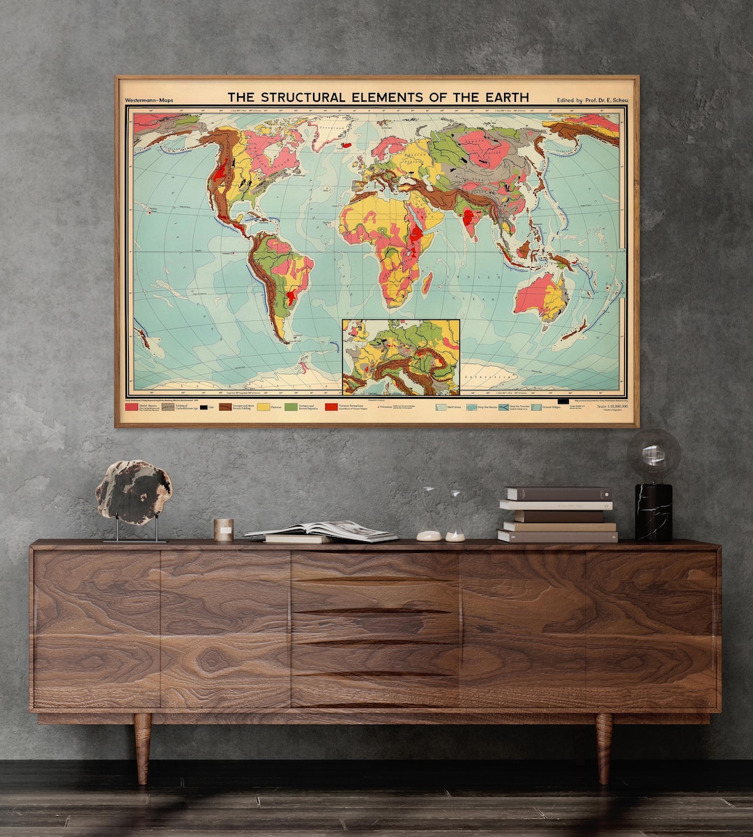 World Geology Structure Vintage Map Print, Geological Chart Wall Art ...